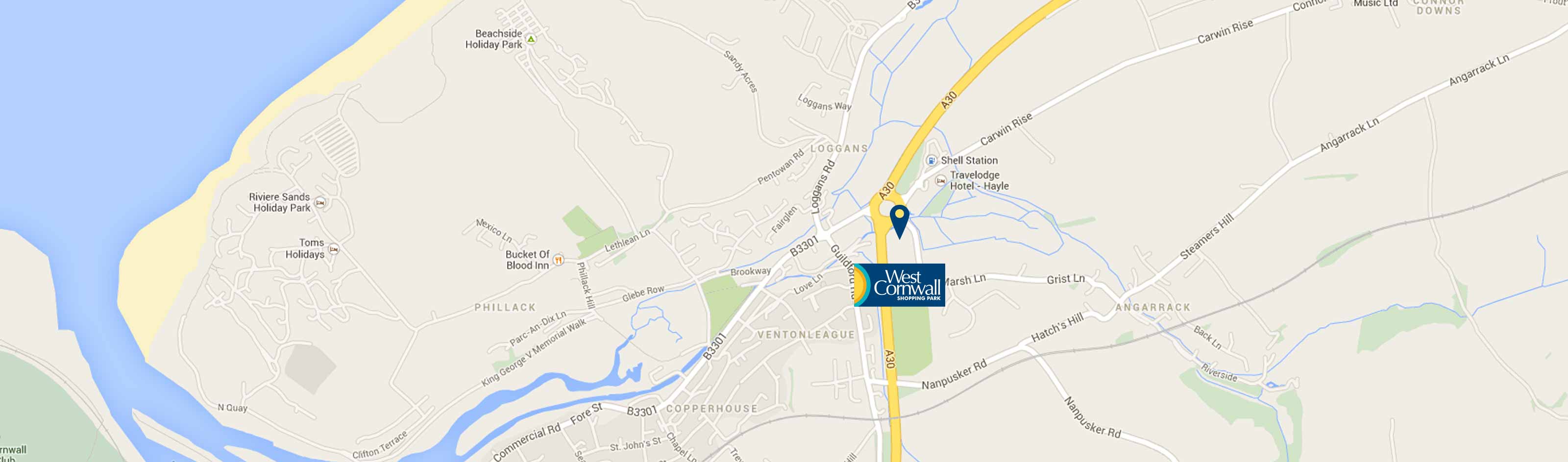 Find us | West Cornwall Shopping Park, Hayle | Free Parking | Just off A30